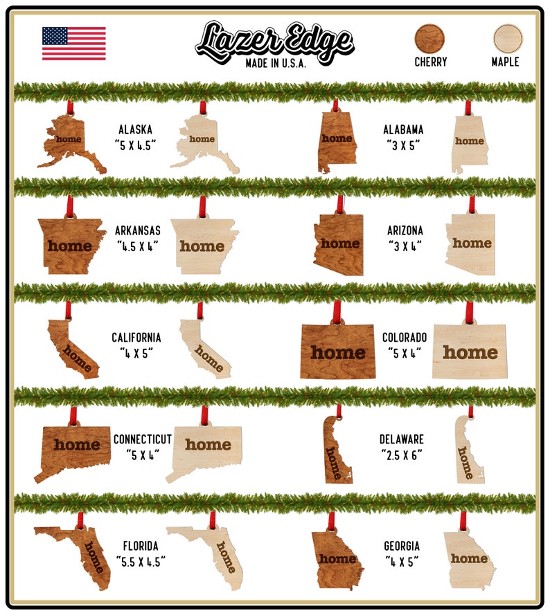 Home State Map Ornament - All 50 States Available - Crafted From Cherry ...