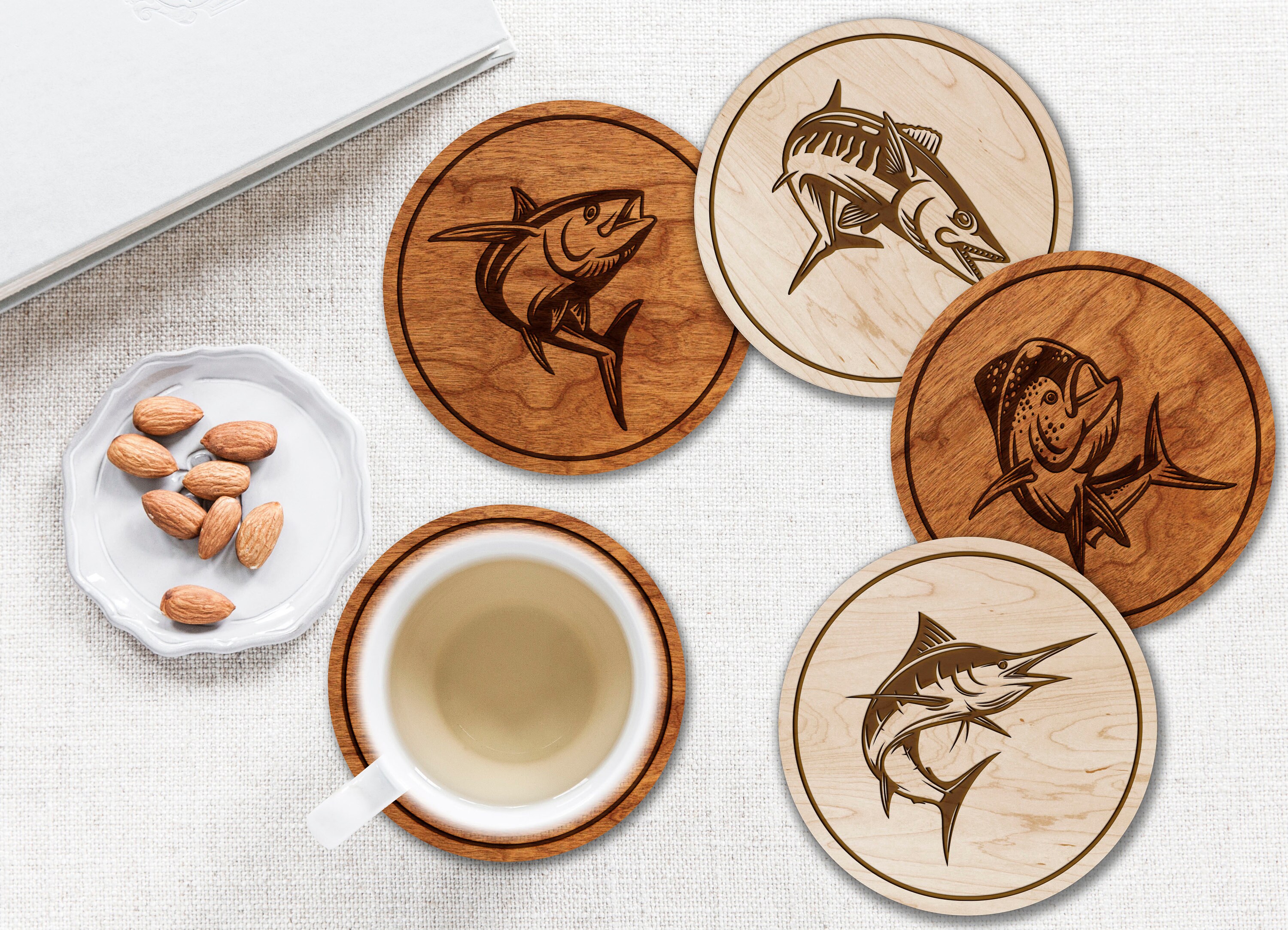 Salt Water Fish Coaster Crafted From Cherry or Maple Wood | Etsy