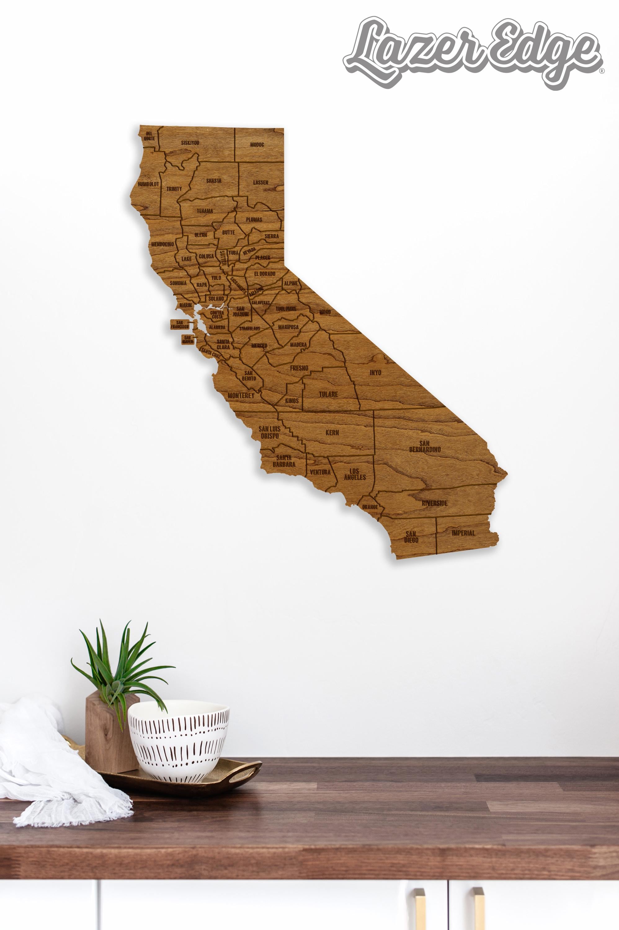 California County Map Wall Hanging - Crafted From Cherry or Maple Wood ...