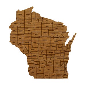 Wisconsin County Map Wall Hanging - Crafted From Cherry or Maple Wood ...