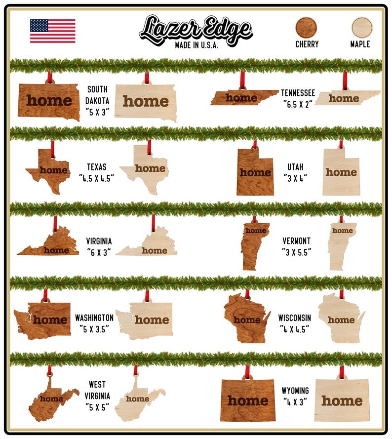 Home State Map Ornament - All 50 States Available - Crafted From Cherry ...