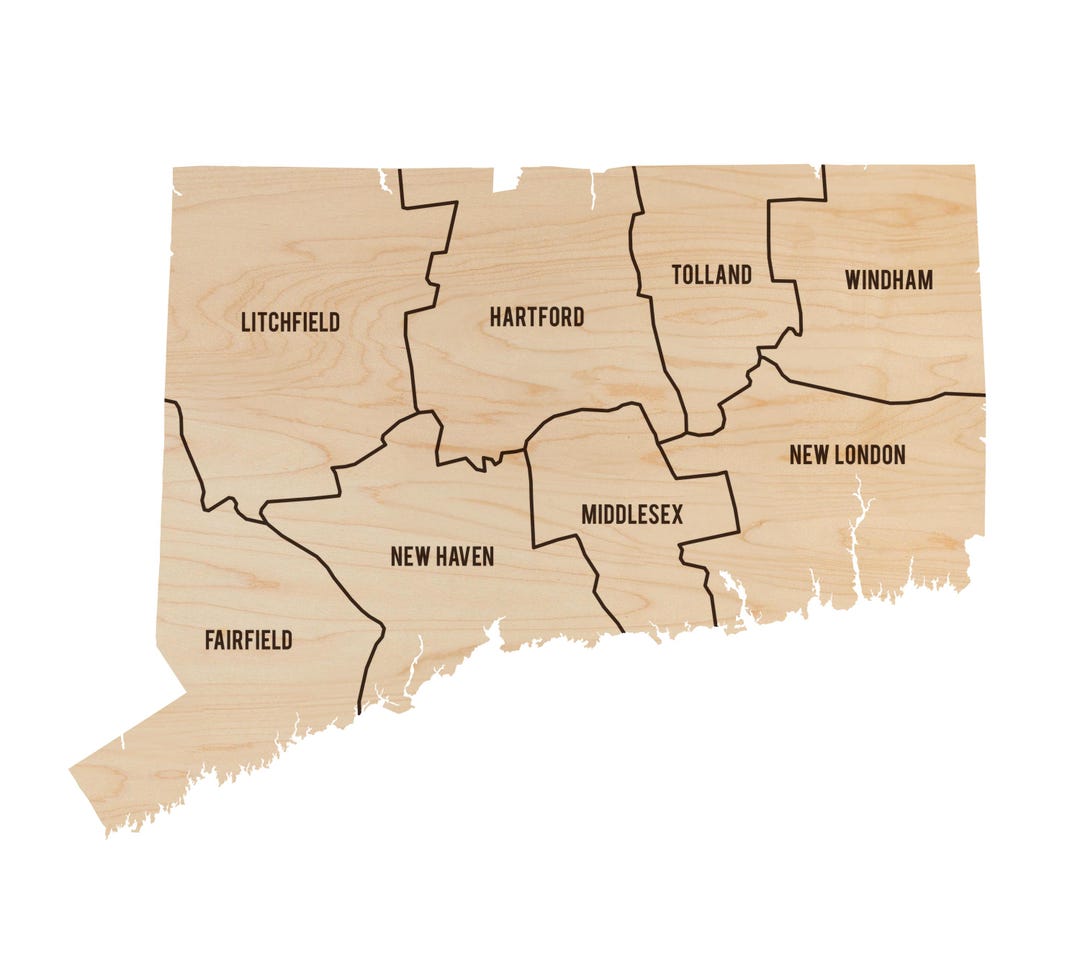 Connecticut County Map Wall Hanging - Crafted From Cherry or Maple Wood ...