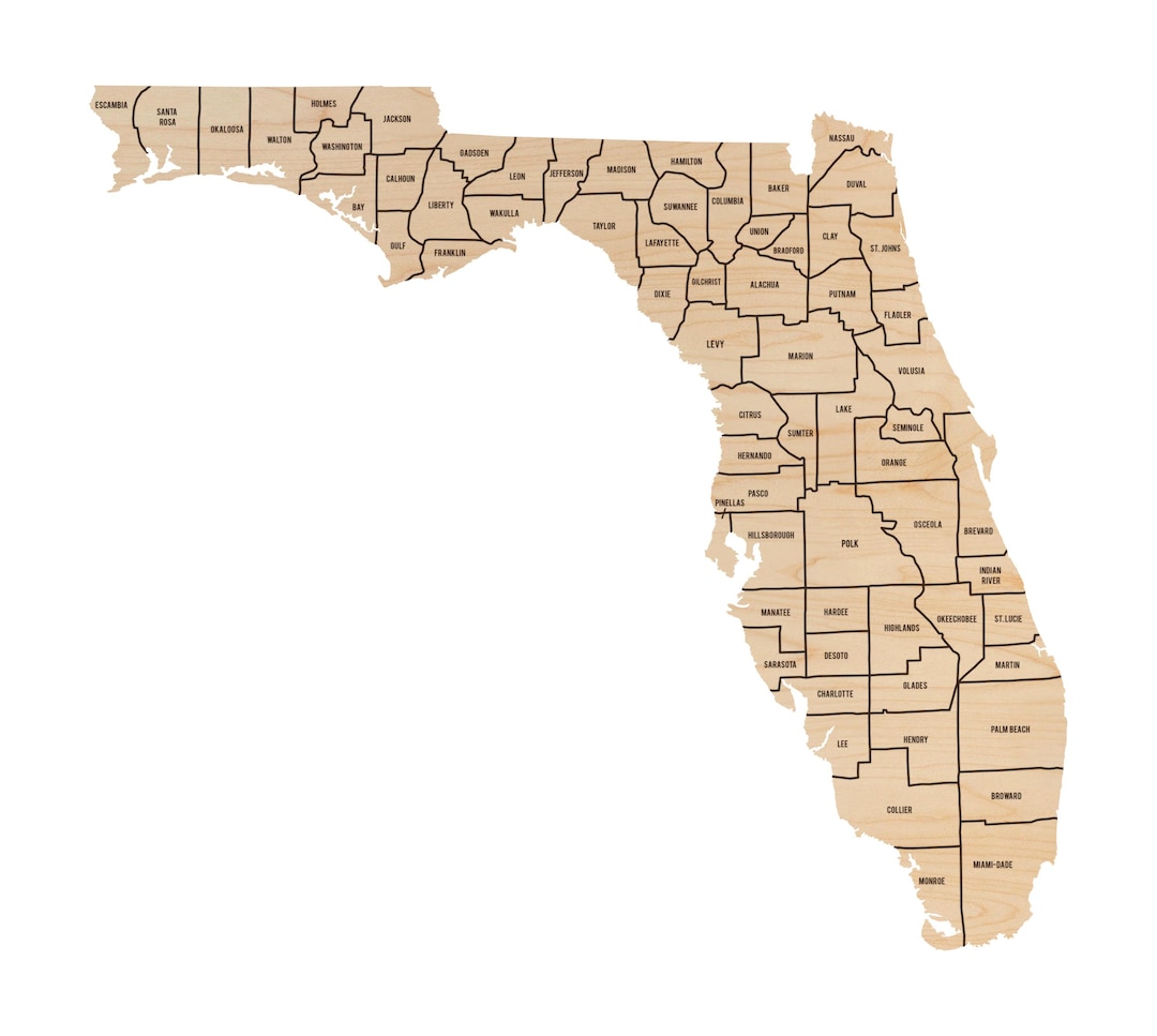 Florida County Map Wall Hanging - Crafted From Cherry or Maple Wood - Etsy