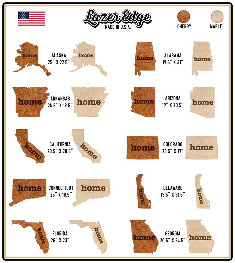 Home State Map All 50 States Available Crafted From Cherry - Etsy