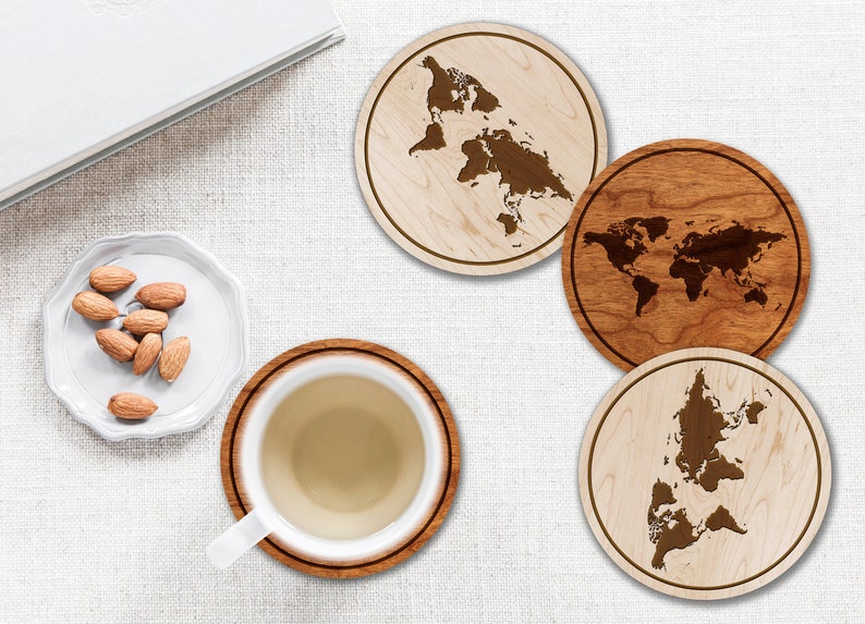 World Map Coaster Crafted From Cherry or Maple Wood - Etsy
