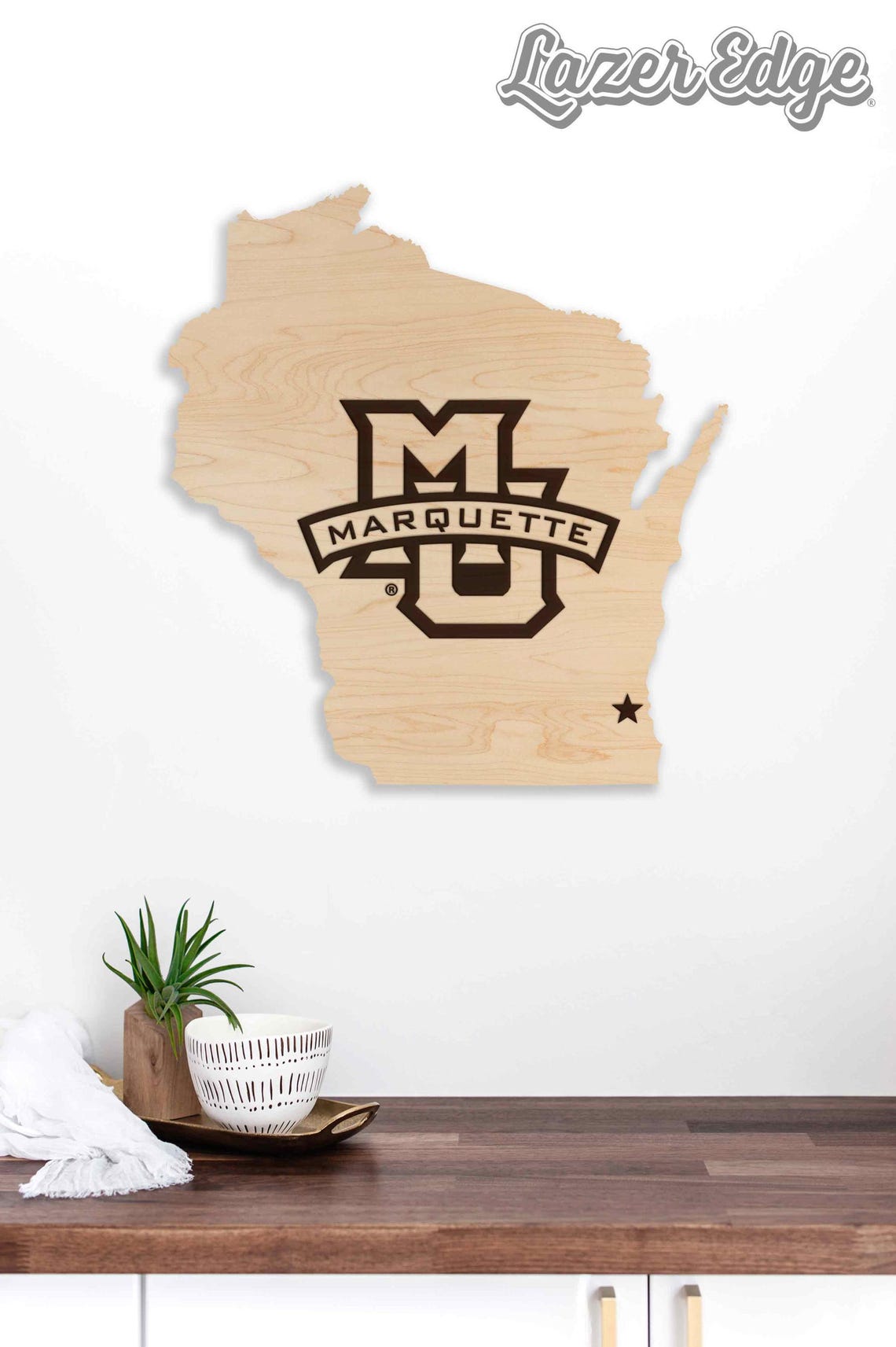 Marquette University Logo on State Wall Hanging - Crafted From Cherry ...