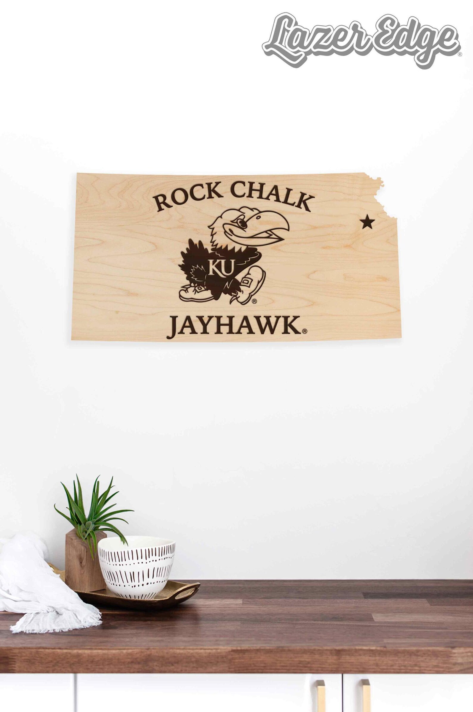Kansas University Rock Chalk Jayhawk Wall Hanging - Crafted From Cherry ...