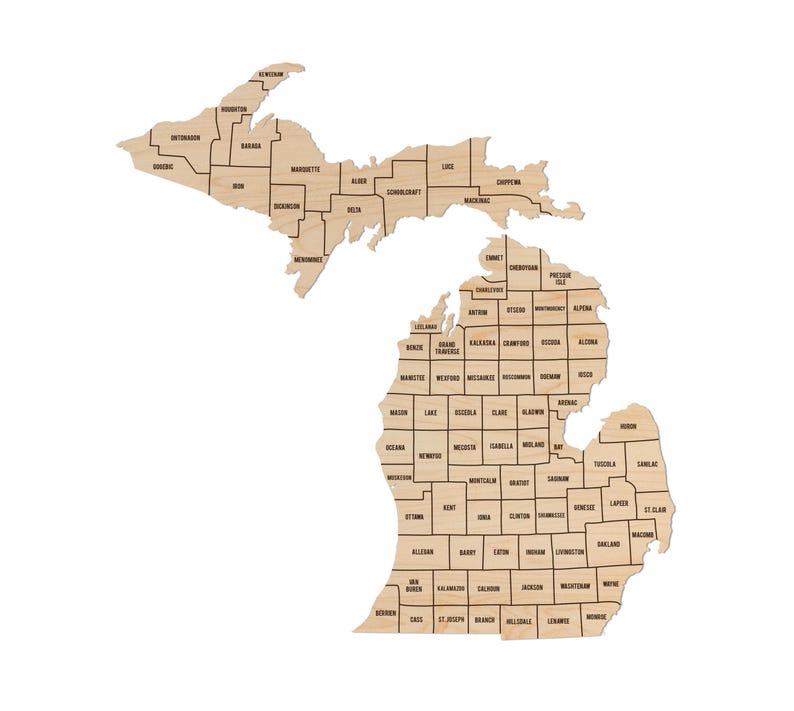 Michigan County Map Wall Hanging - Crafted From Cherry or Maple Wood - Etsy