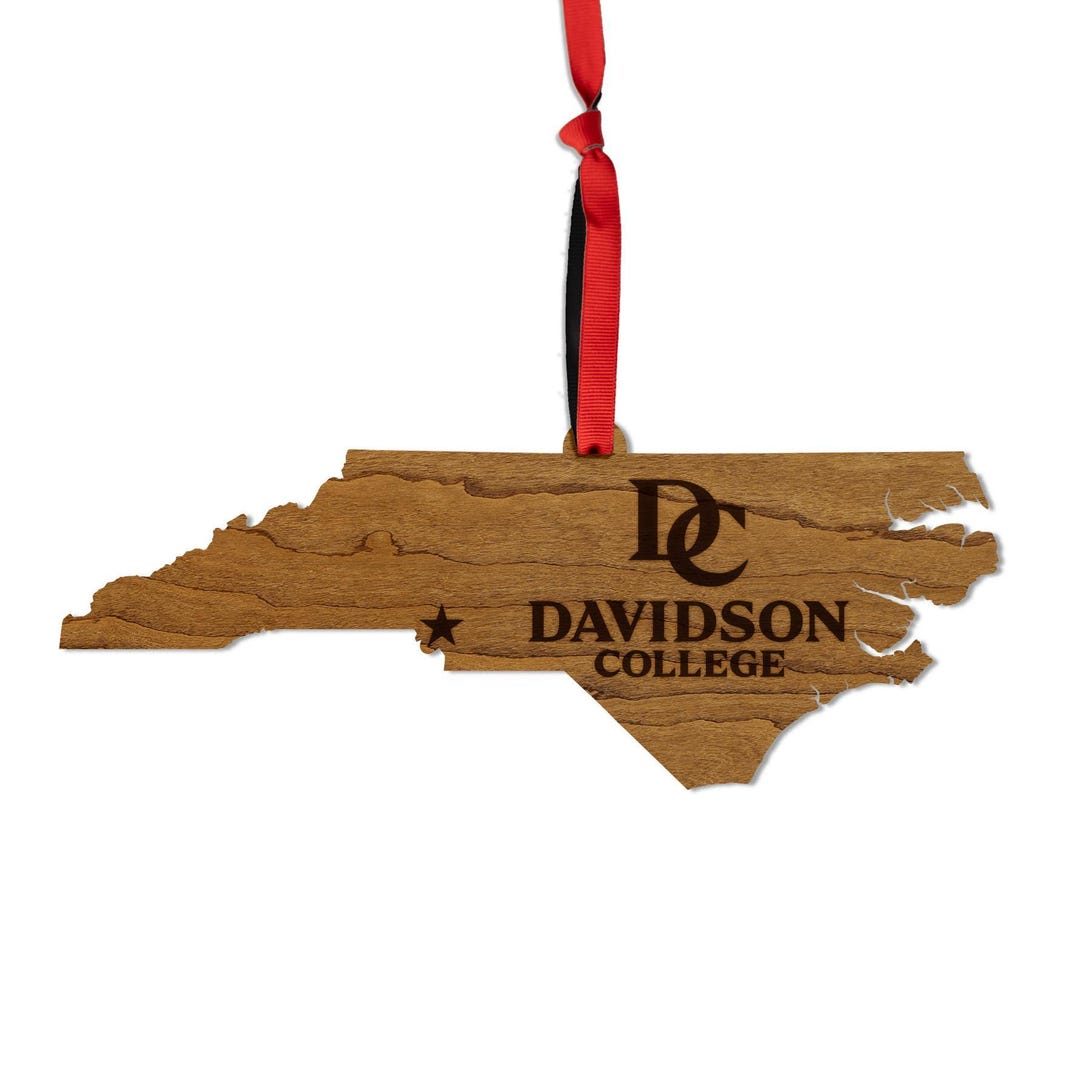 Davidson College Wordmark on State Ornament – Crafted From Cherry and ...