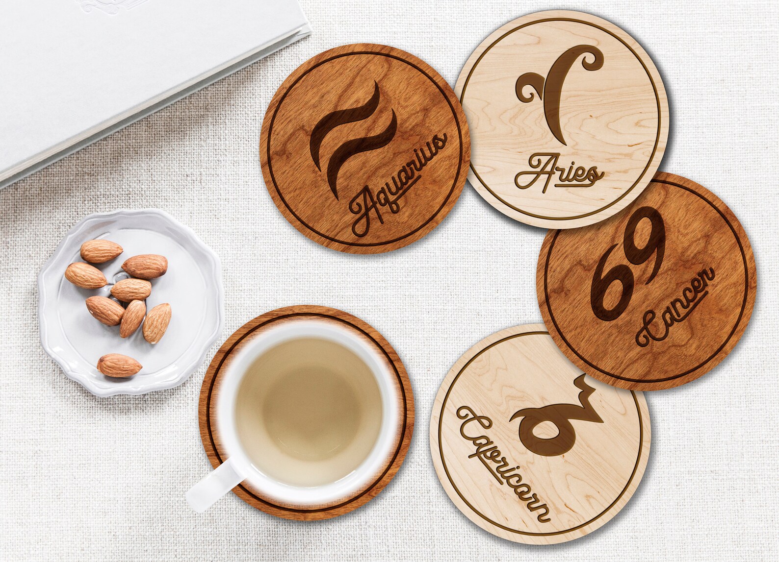 Zodiac Coaster Symbols Crafted From Cherry or Maple Wood - Etsy