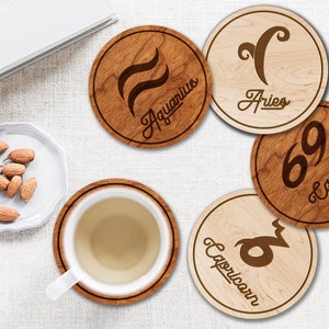 Zodiac Coaster – Symbols – Crafted From Cherry or Maple Wood – Click to ...