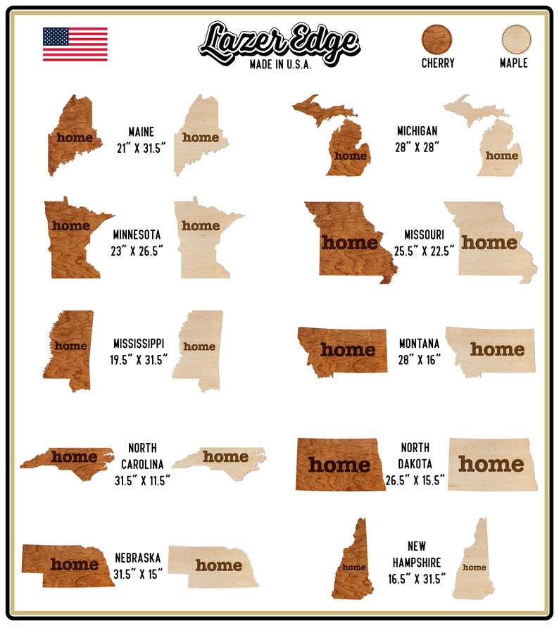 Home State Map All 50 States Available Crafted From Cherry - Etsy
