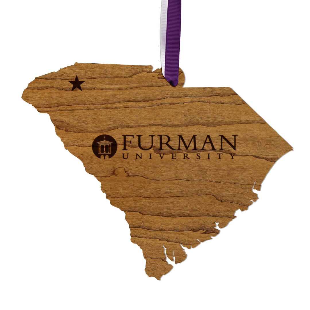 Furman University Wordmark on State Ornament – Crafted From Cherry Wood ...
