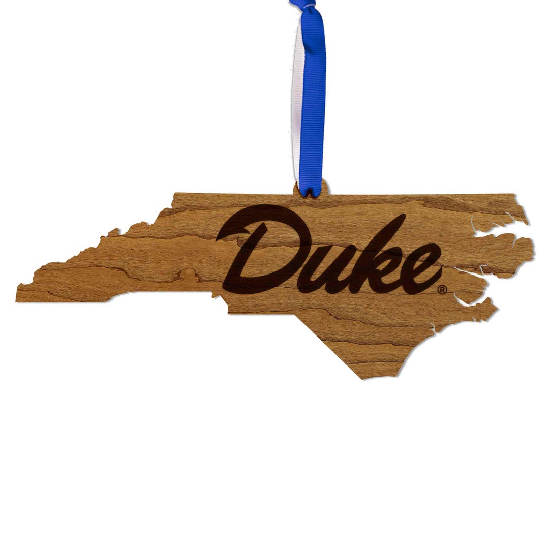 Duke Blue Devils Wordmark on State Ornament – Crafted From Cherry and ...