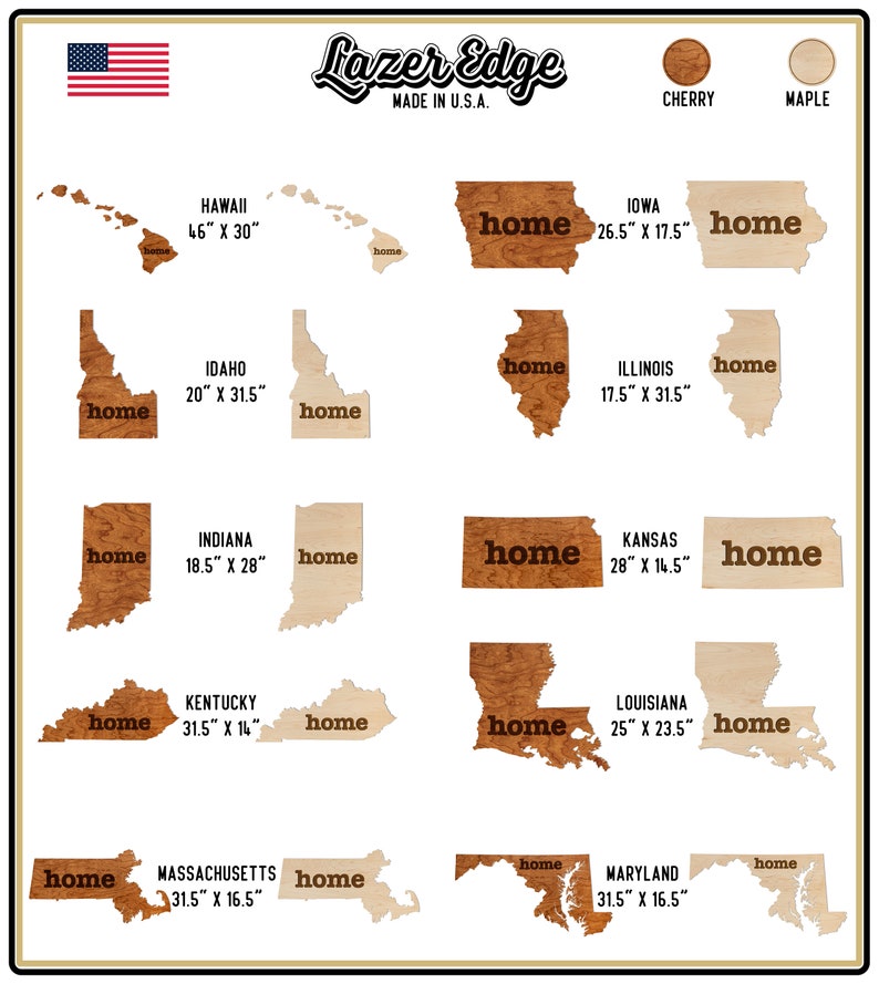 Home State Map All 50 States Available Crafted From Cherry - Etsy