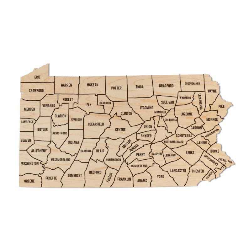 Pennsylvania County Map Wall Hanging - Crafted From Cherry or Maple ...