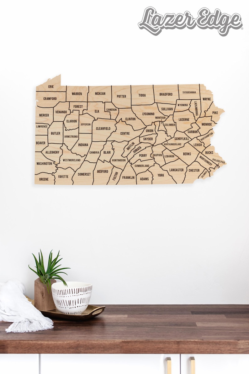 Pennsylvania County Map Wall Hanging - Crafted From Cherry or Maple ...