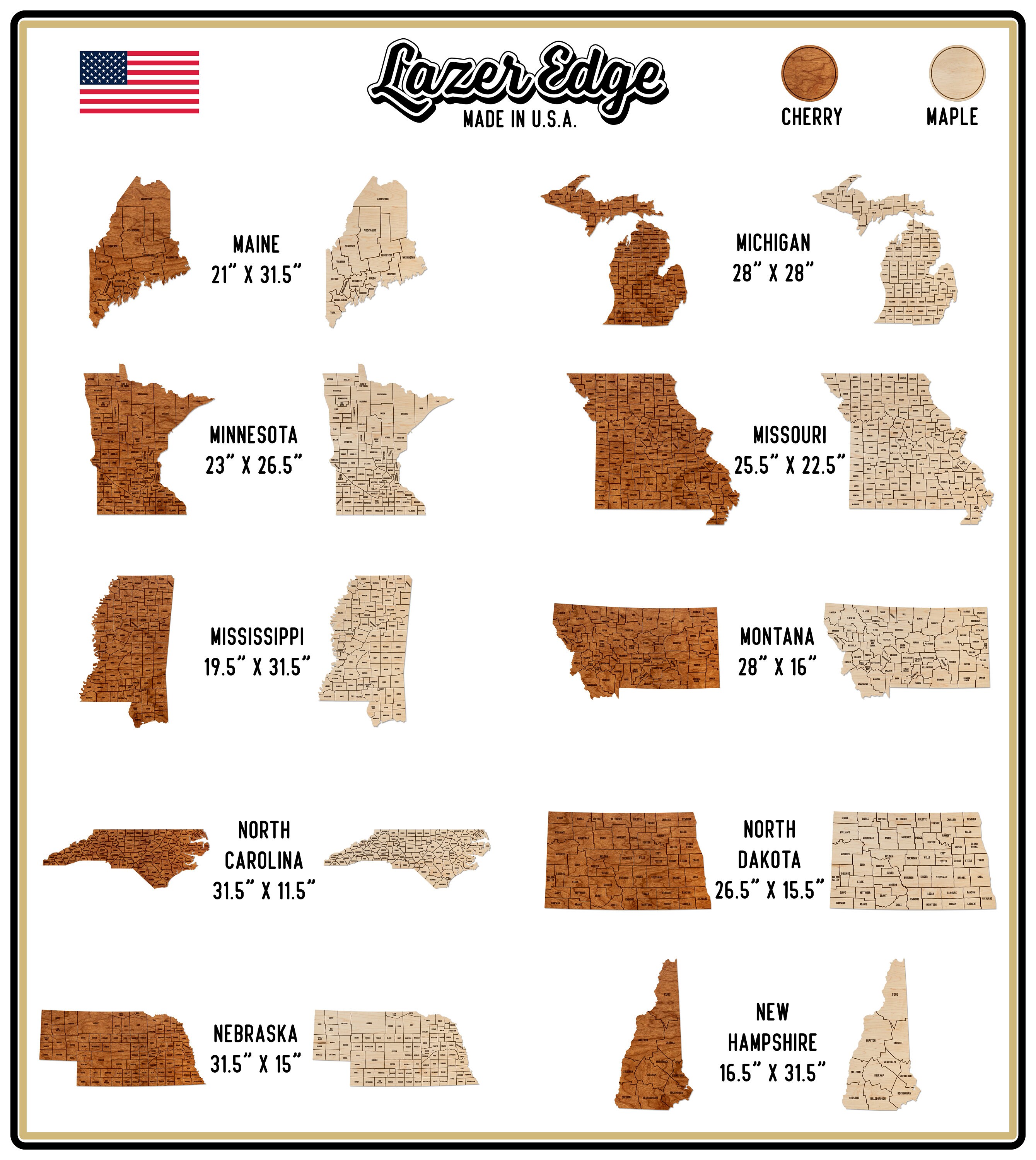 County State Map All 50 States Available Crafted From | Etsy
