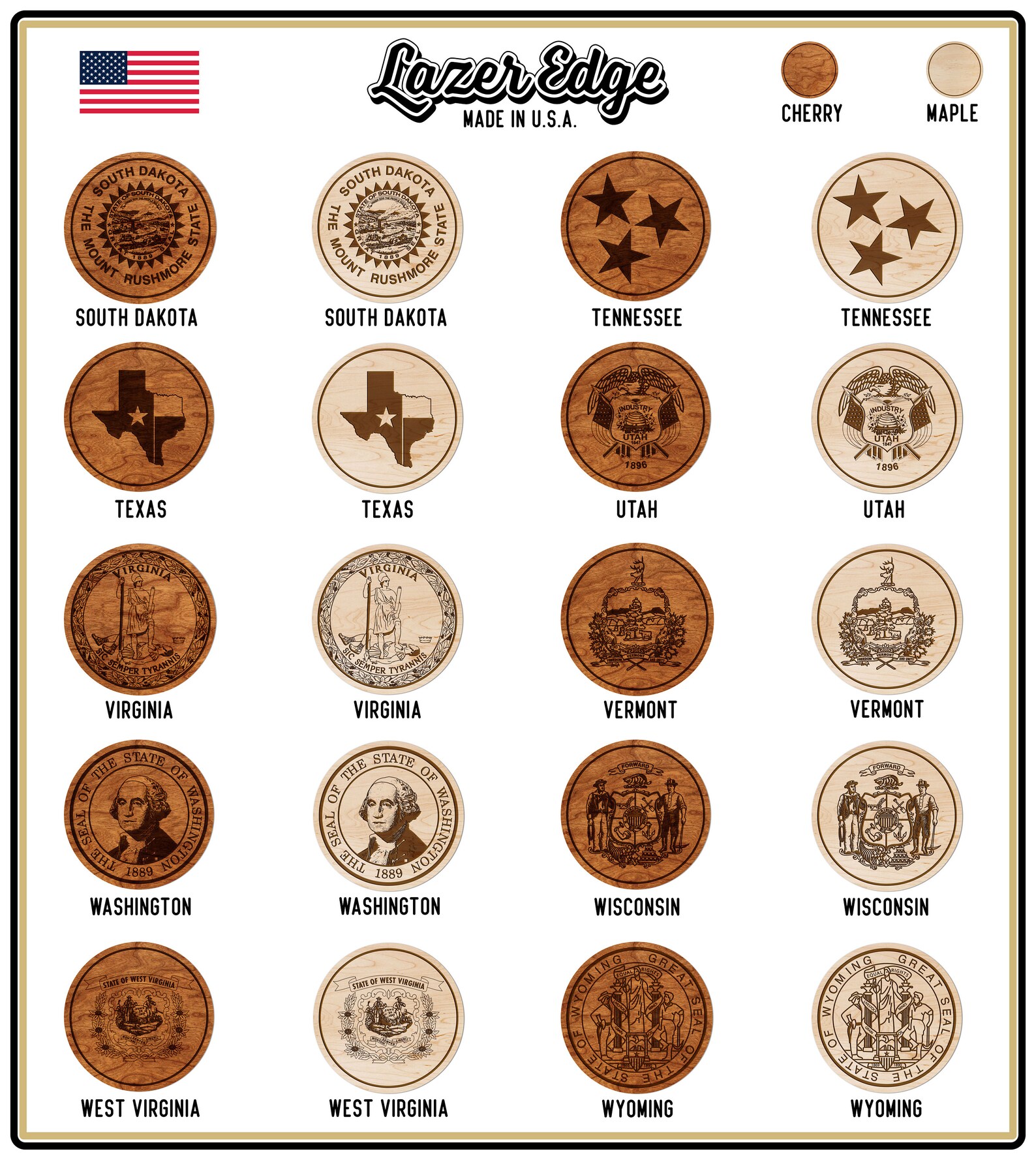 State Flag Coaster All 50 States Available Crafted From - Etsy