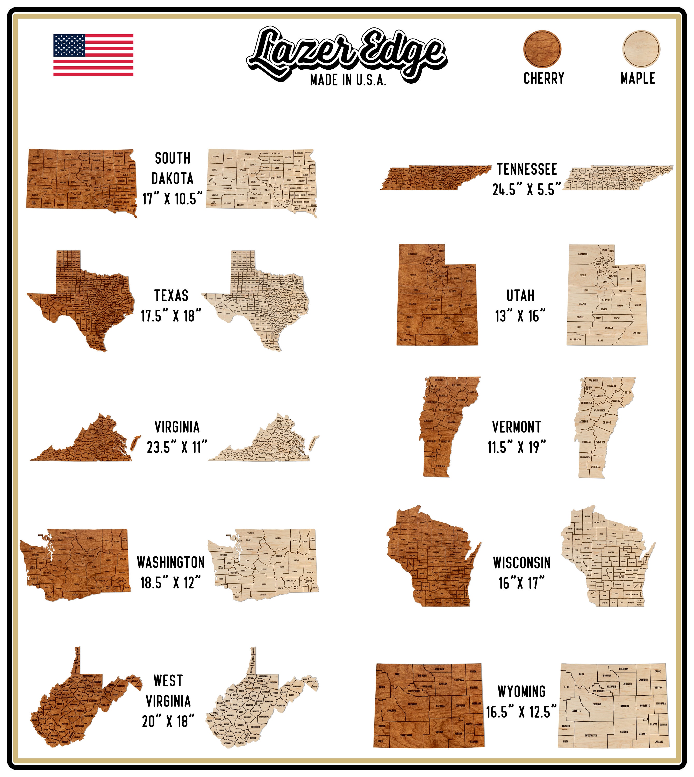 County State Map All 50 States Available Crafted from | Etsy