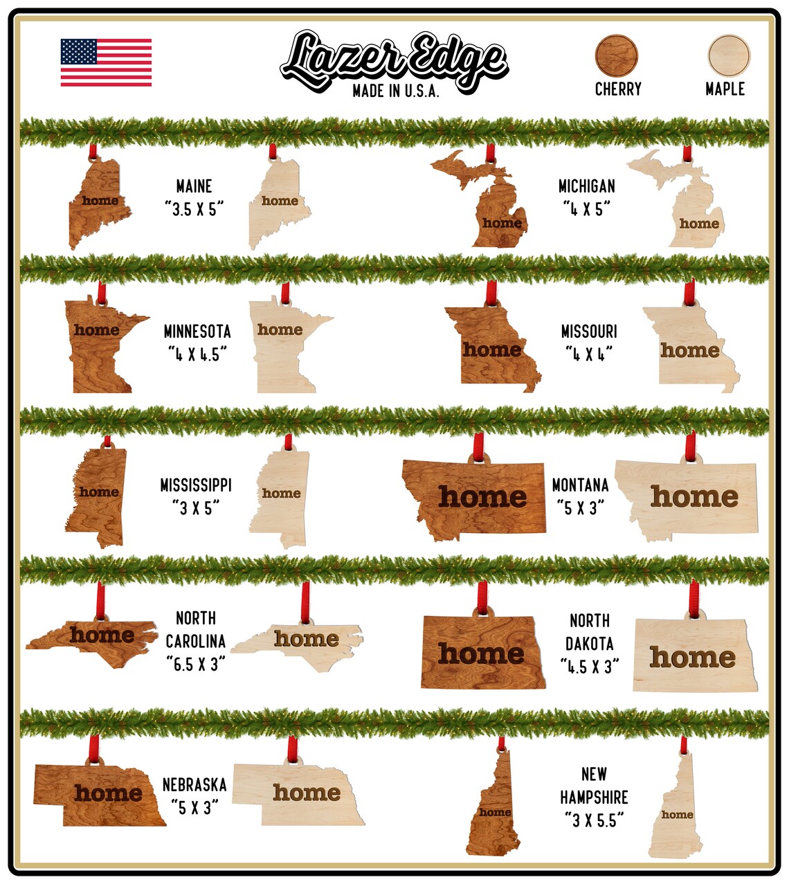 Home State Map Ornament - All 50 States Available - Crafted From Cherry ...