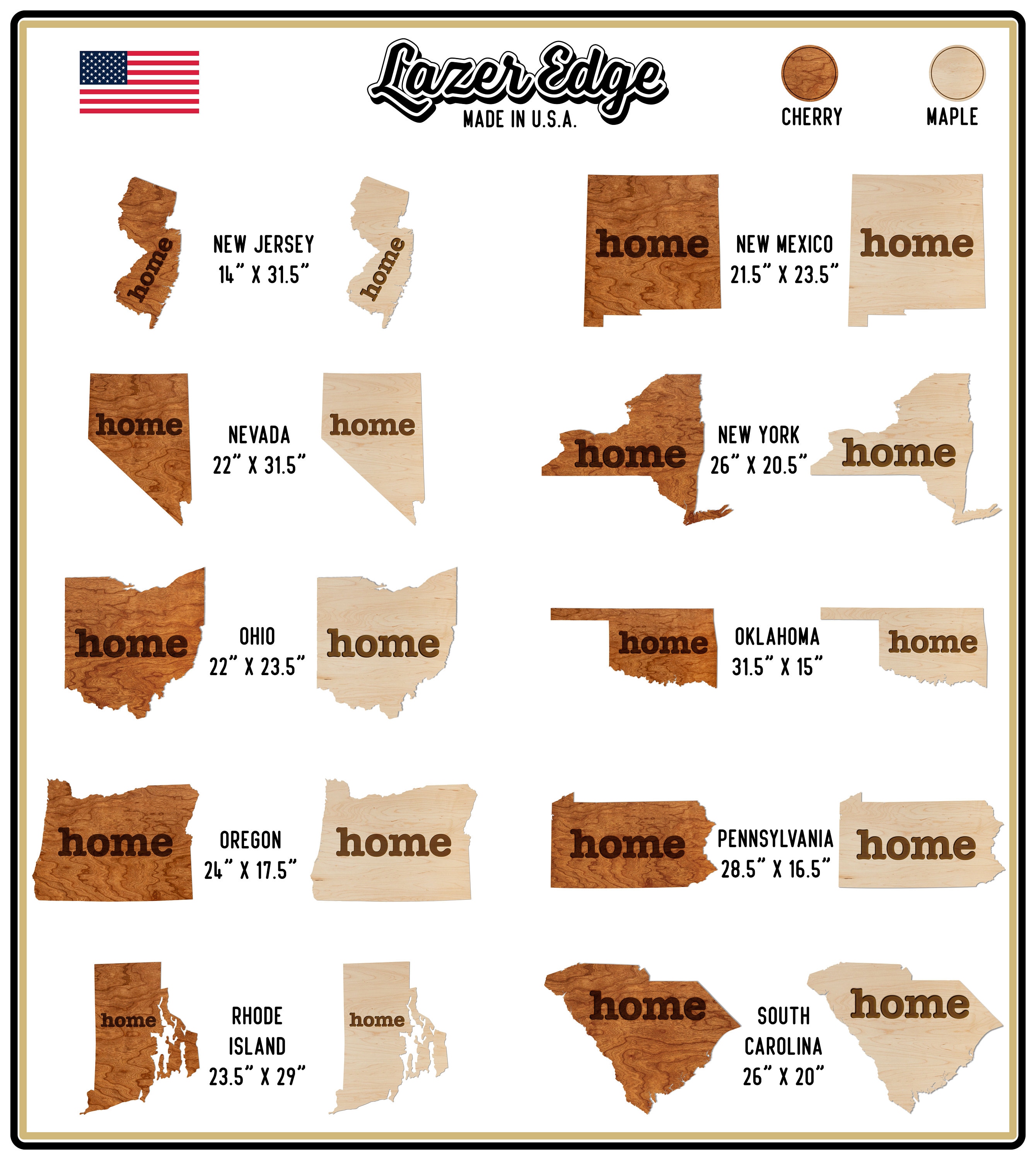 Home State Map All 50 States Available Crafted from Cherry | Etsy