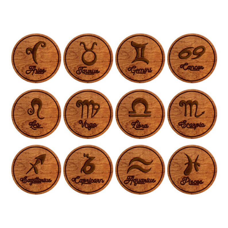 Zodiac Coaster Symbols Crafted From Cherry or Maple Wood - Etsy