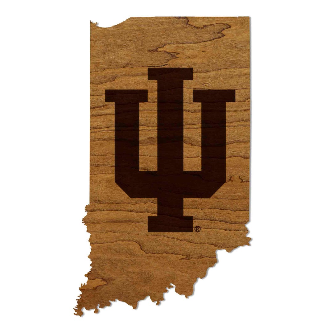 Indiana University Logo on State Wall Hanging - Crafted From Cherry or ...