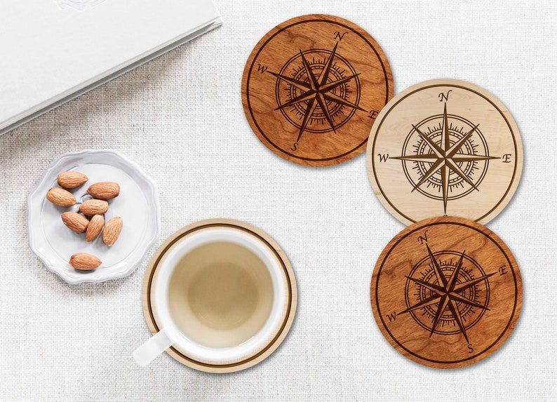 Compass Coaster Crafted From Cherry or Maple Wood - Etsy