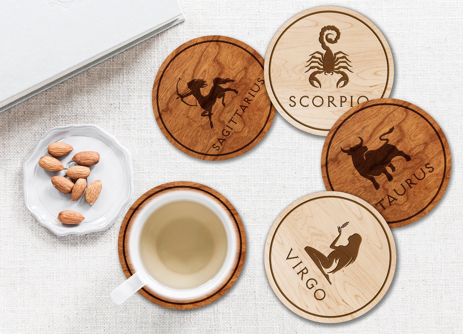 Zodiac Coaster Symbols Crafted From Cherry or Maple Wood | Etsy