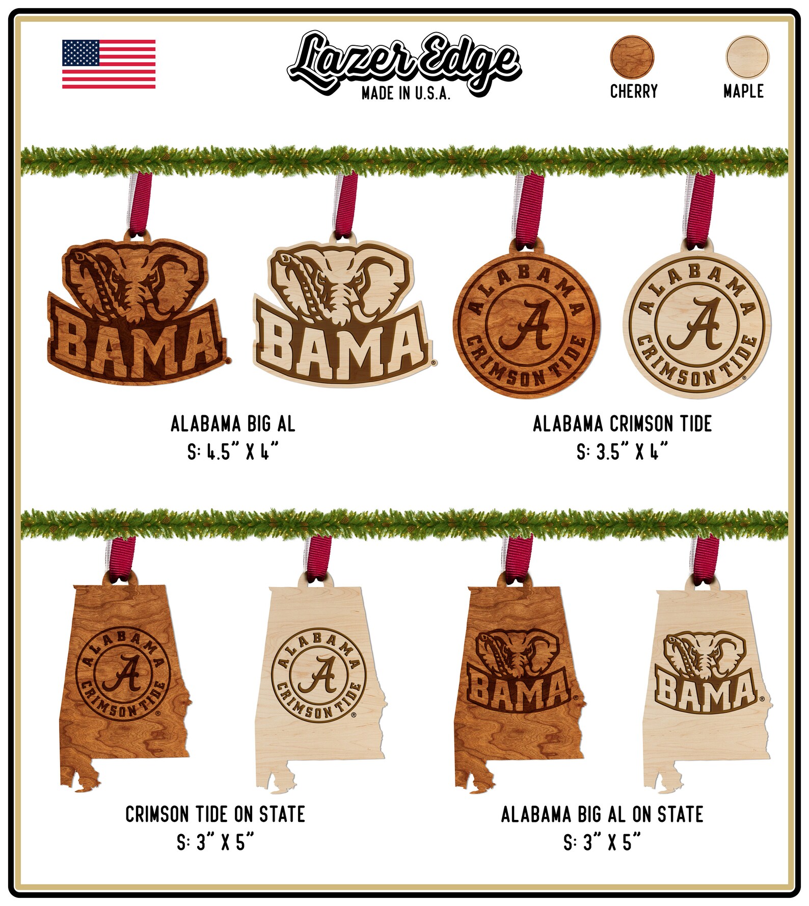 Alabama Crimson Tide Ornament Crafted From Cherry or Maple - Etsy