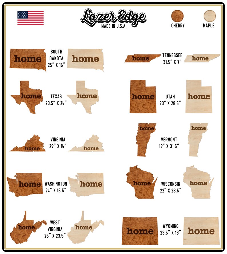 Home State Map All 50 States Available Crafted From Cherry - Etsy