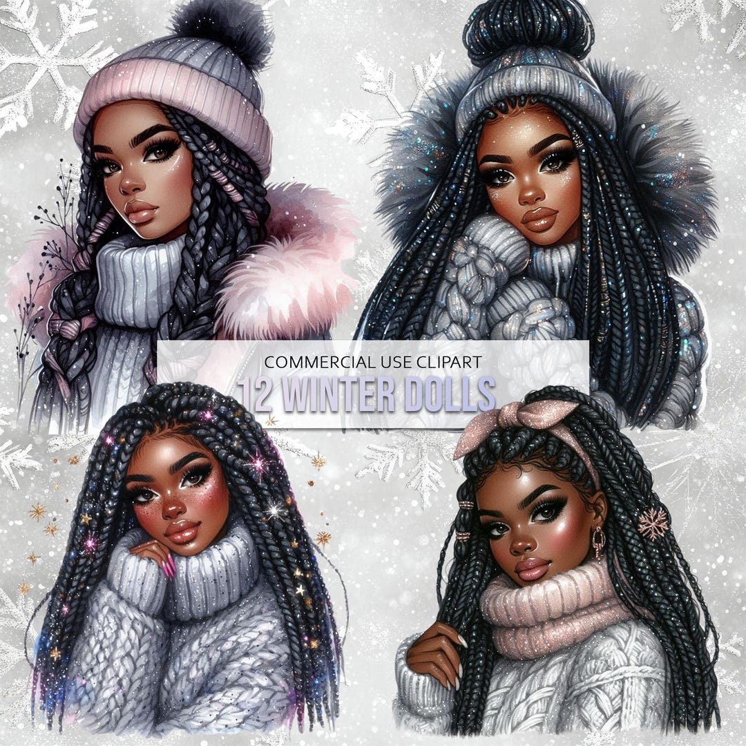 Black Girl Christmas Clipart, Black Girl Winter Designs, Journal Clip ...