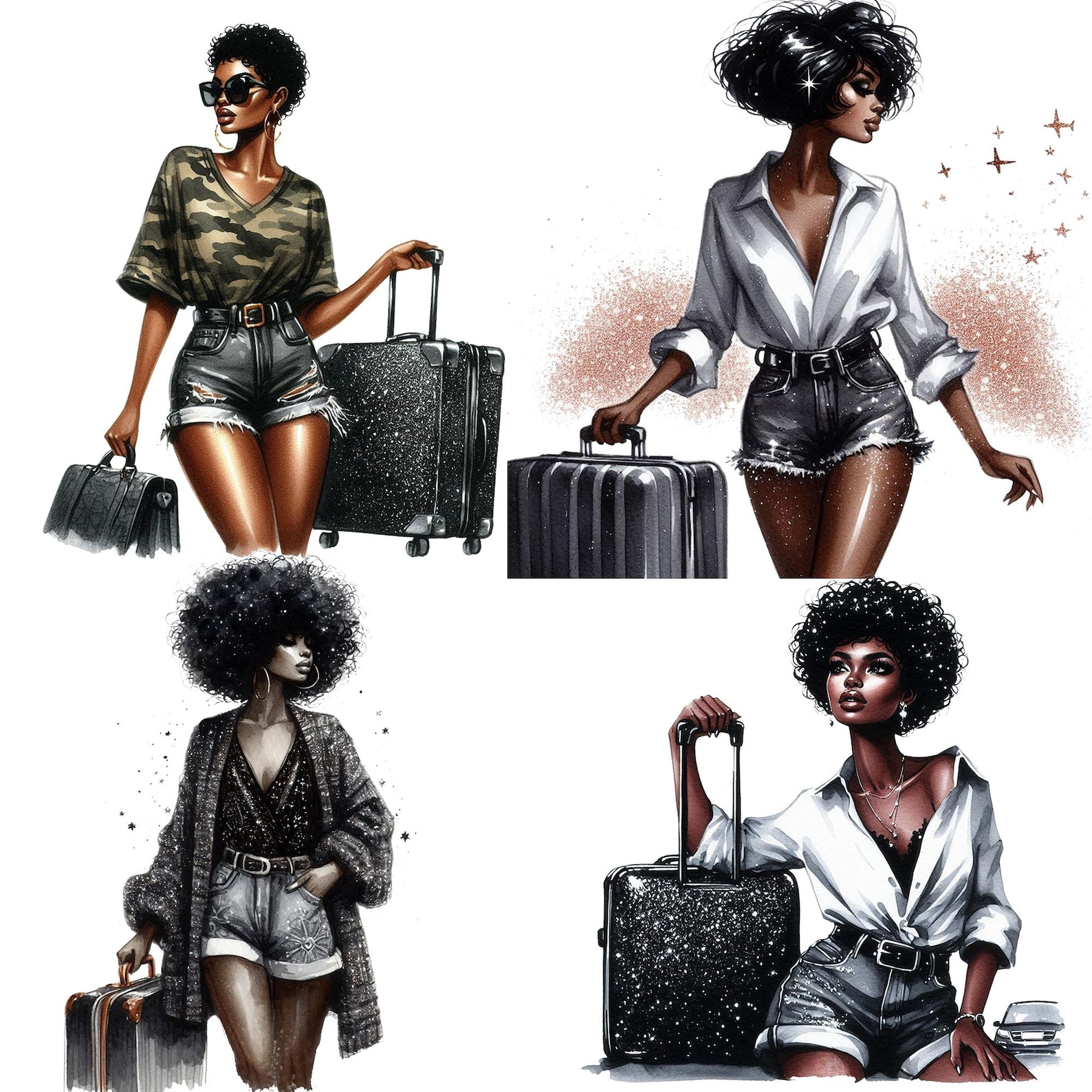 Black Girl Travel Clipart, Black Woman Traveling Clipart, Sublimation ...