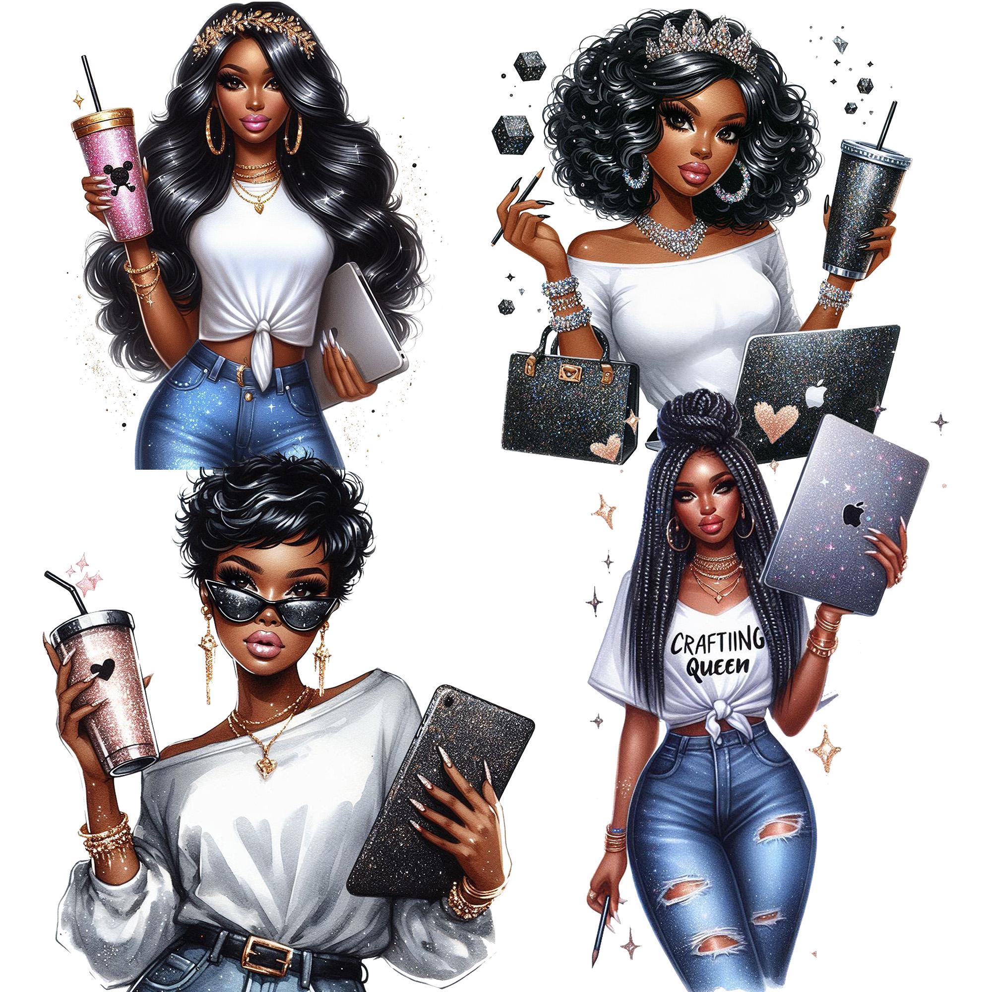 Crafting Clipart, Craft Girl Clipart, Black Crafting Girl Clipart ...