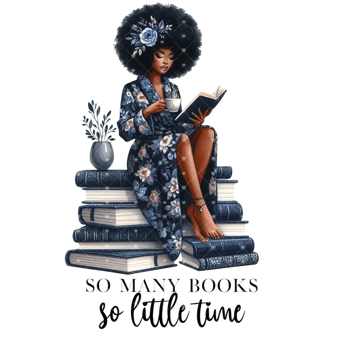 Black Girls Reading Clipart, Book Lover Clipart, Self Love Clipart ...