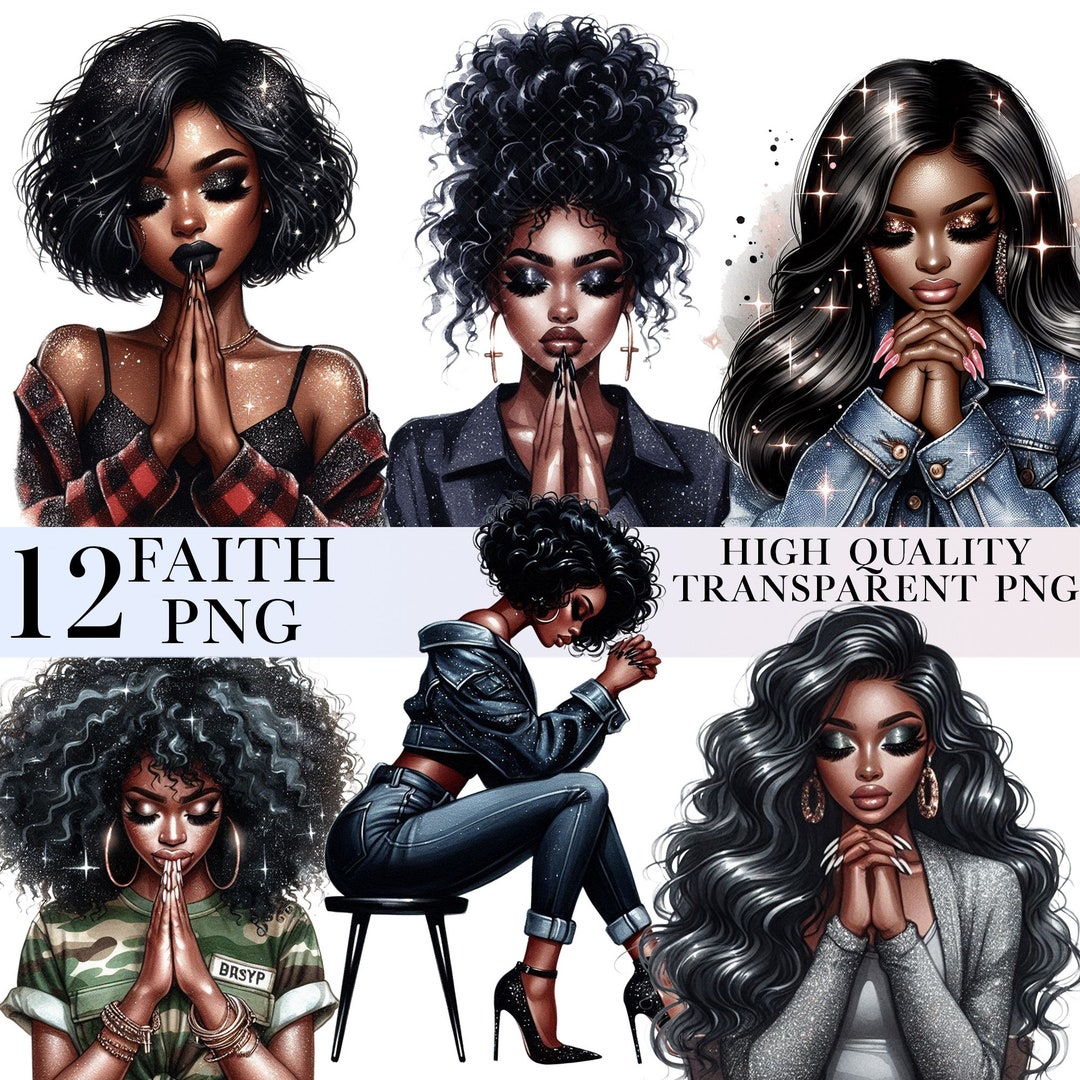 12 Black Women Praying, Black Girl Faith Clipart, Jesus and Faith Bible ...