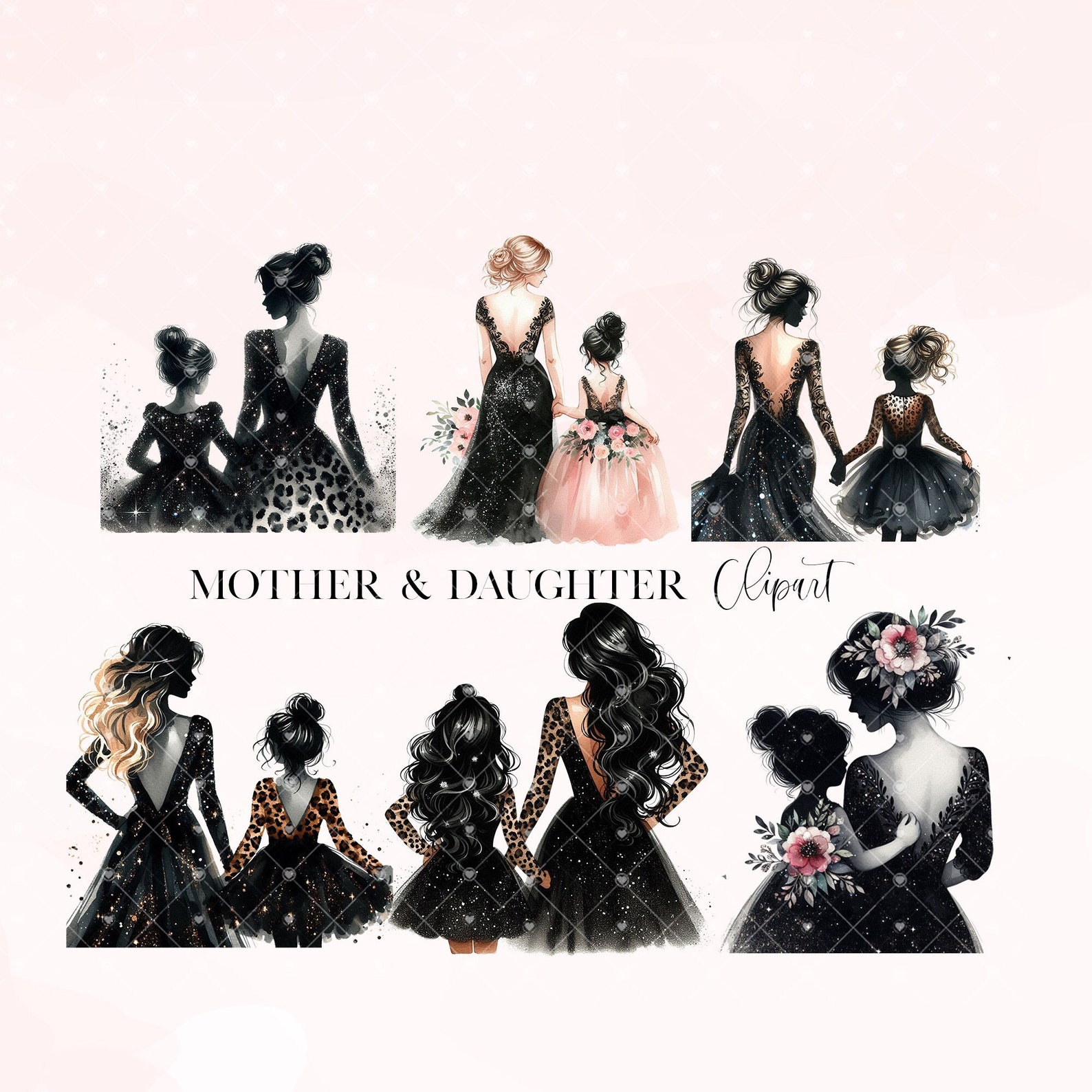 Mother and Daughter Clipart Set Mother's Day Clipart Mother and Child ...