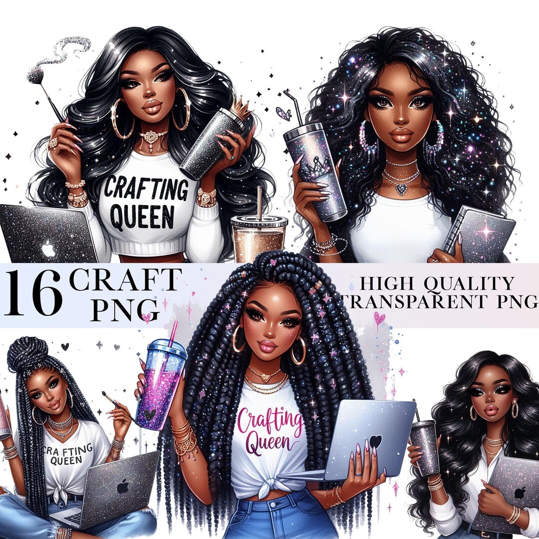 Crafting Clipart, Craft Girl Clipart, Black Crafting Girl Clipart ...