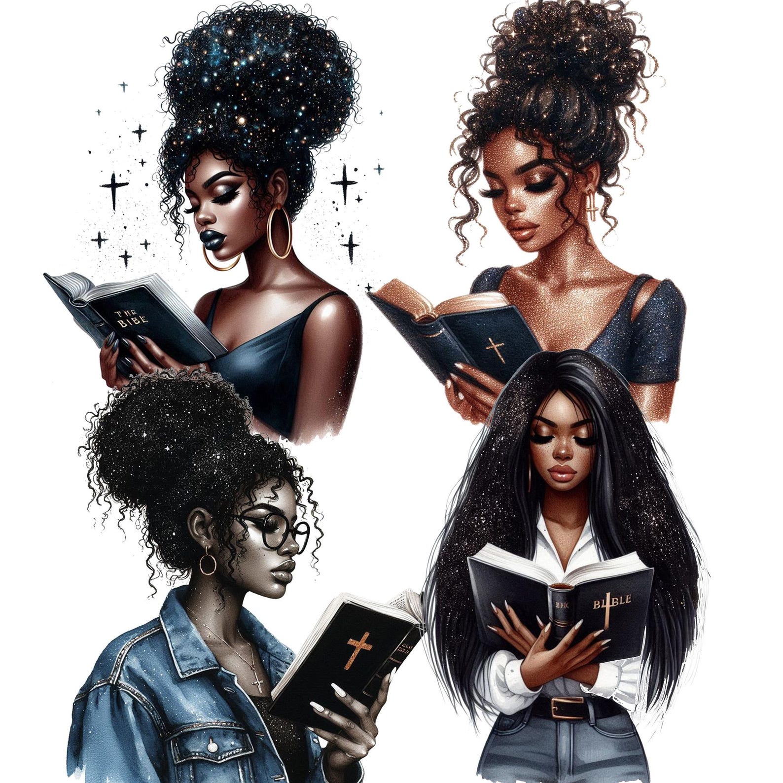 12 Black Girl Faith Clipart, Black Woman Bible Clipart, Jesus and Faith ...