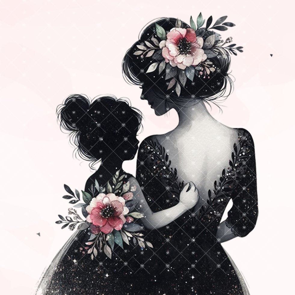 Mother and Daughter Clipart Set Mother's Day Clipart Black and Silver ...