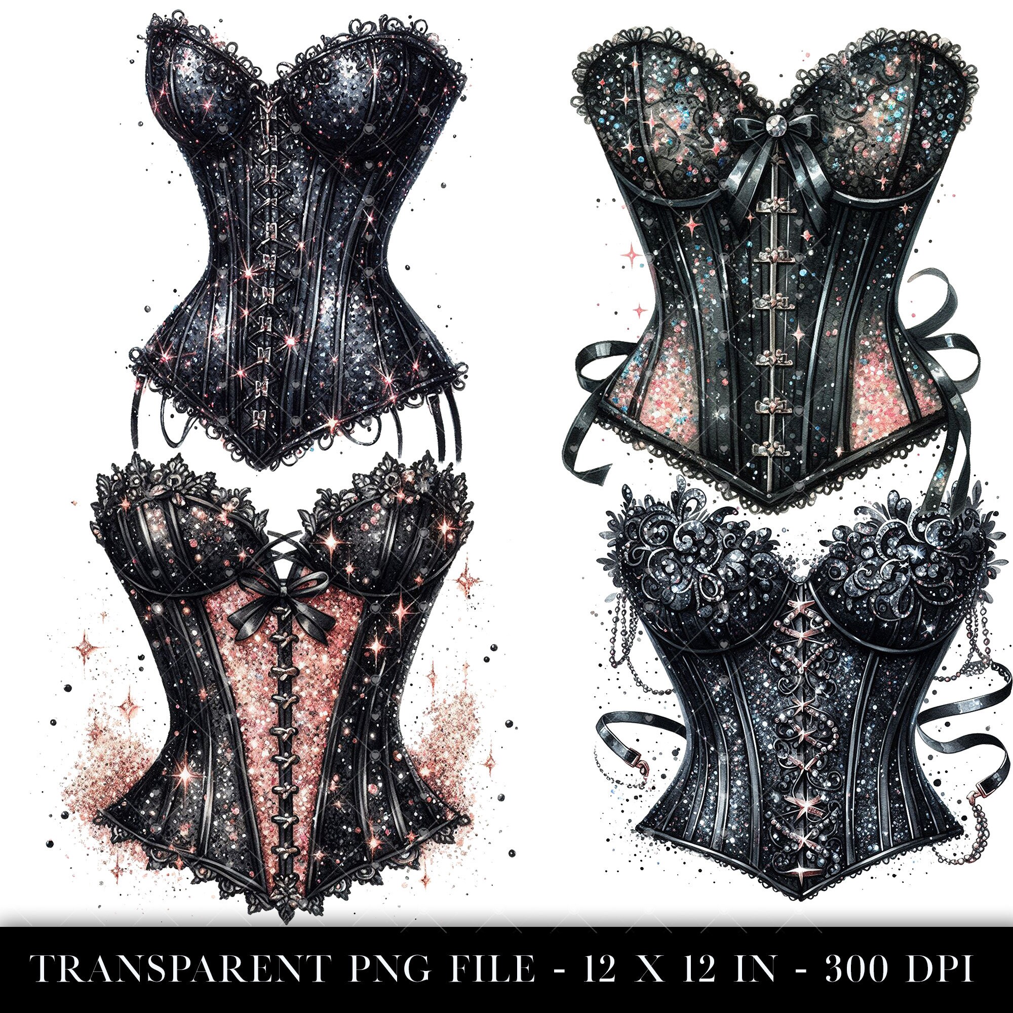 Gothic Corset Clipart - Vintage Corset - Dark Fantasy Rose Girdle Clip ...