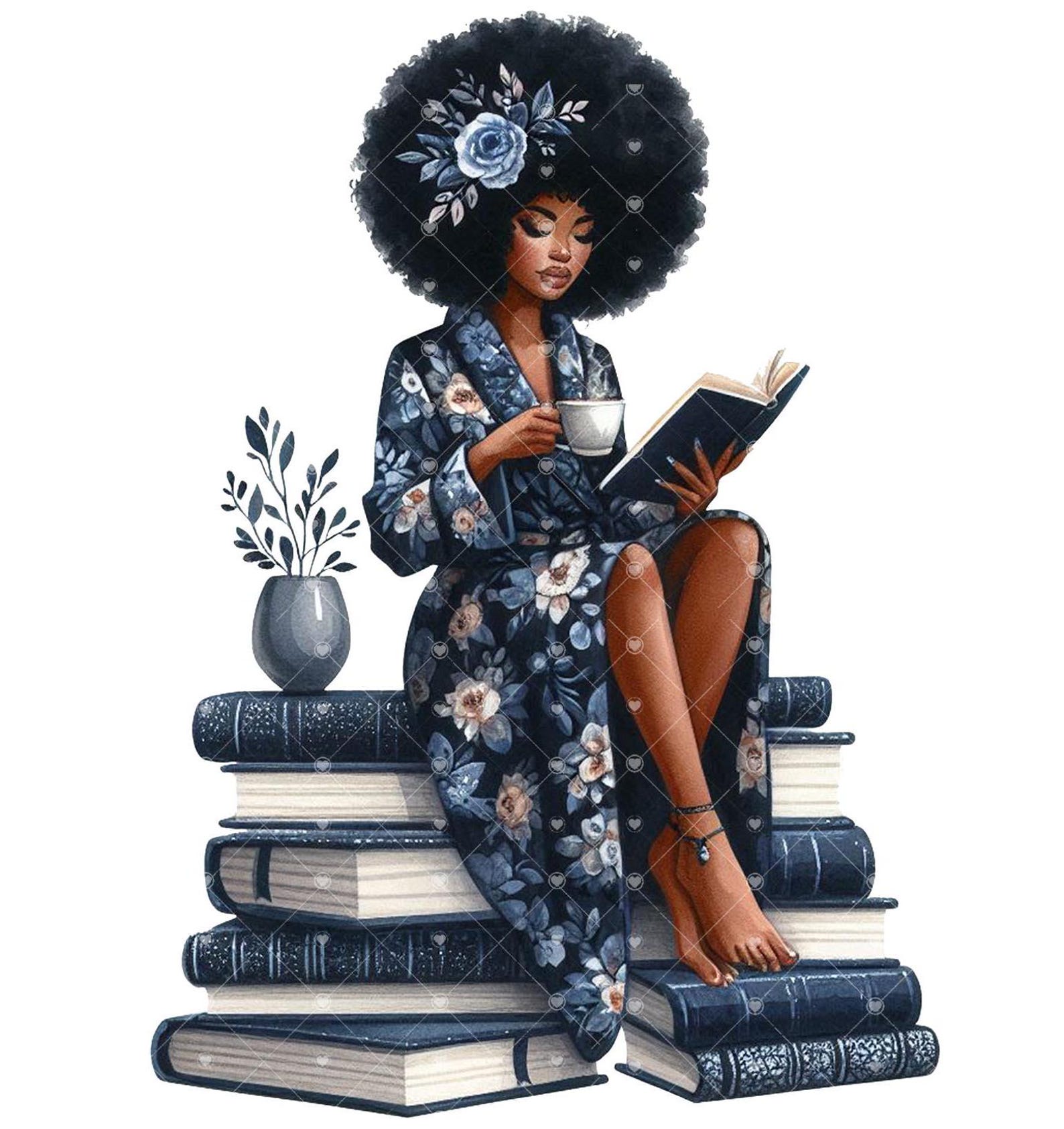 Black Girls Reading Clipart, Book Lover Clipart, Self Love Clipart ...