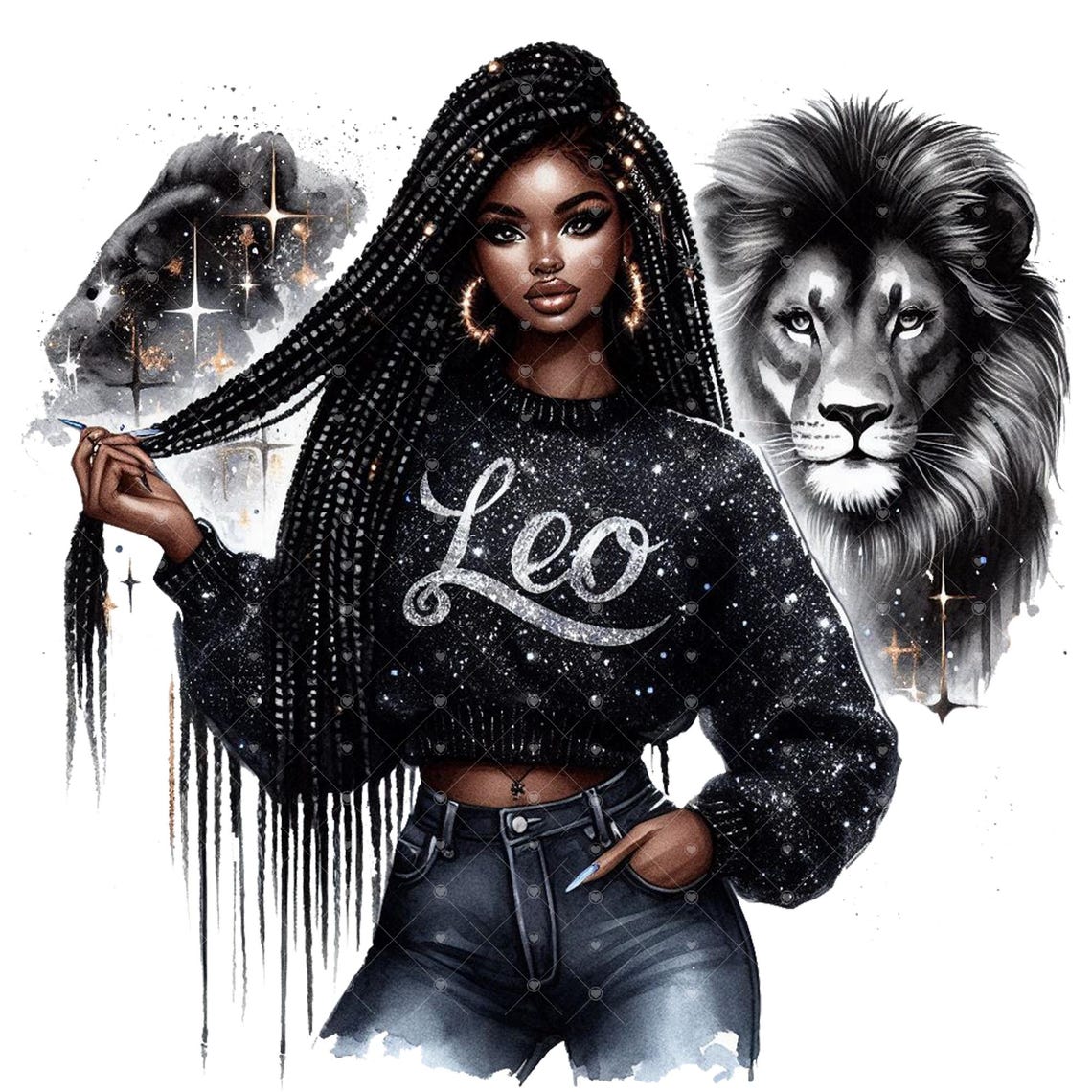 Black Woman Zodiac Clip Art. Leo Zodiac Sign, Leo Sublimation, Leo Lion ...