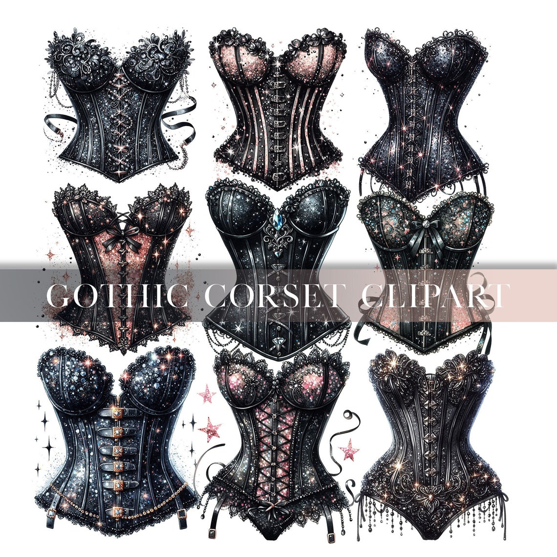 Gothic Corset Clipart - Vintage Corset - Dark Fantasy Rose Girdle Clip ...