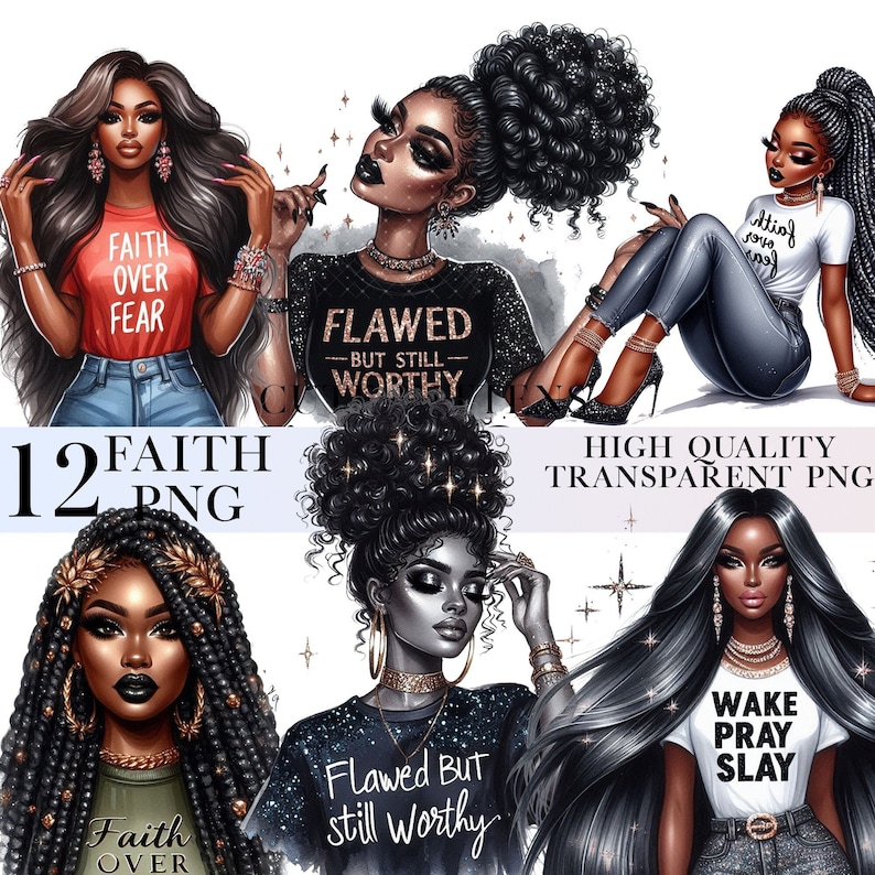 12 Black Girl Faith Clipart, Black Woman Praying Clipart, Jesus and Faith Sublimation PNG Files ...