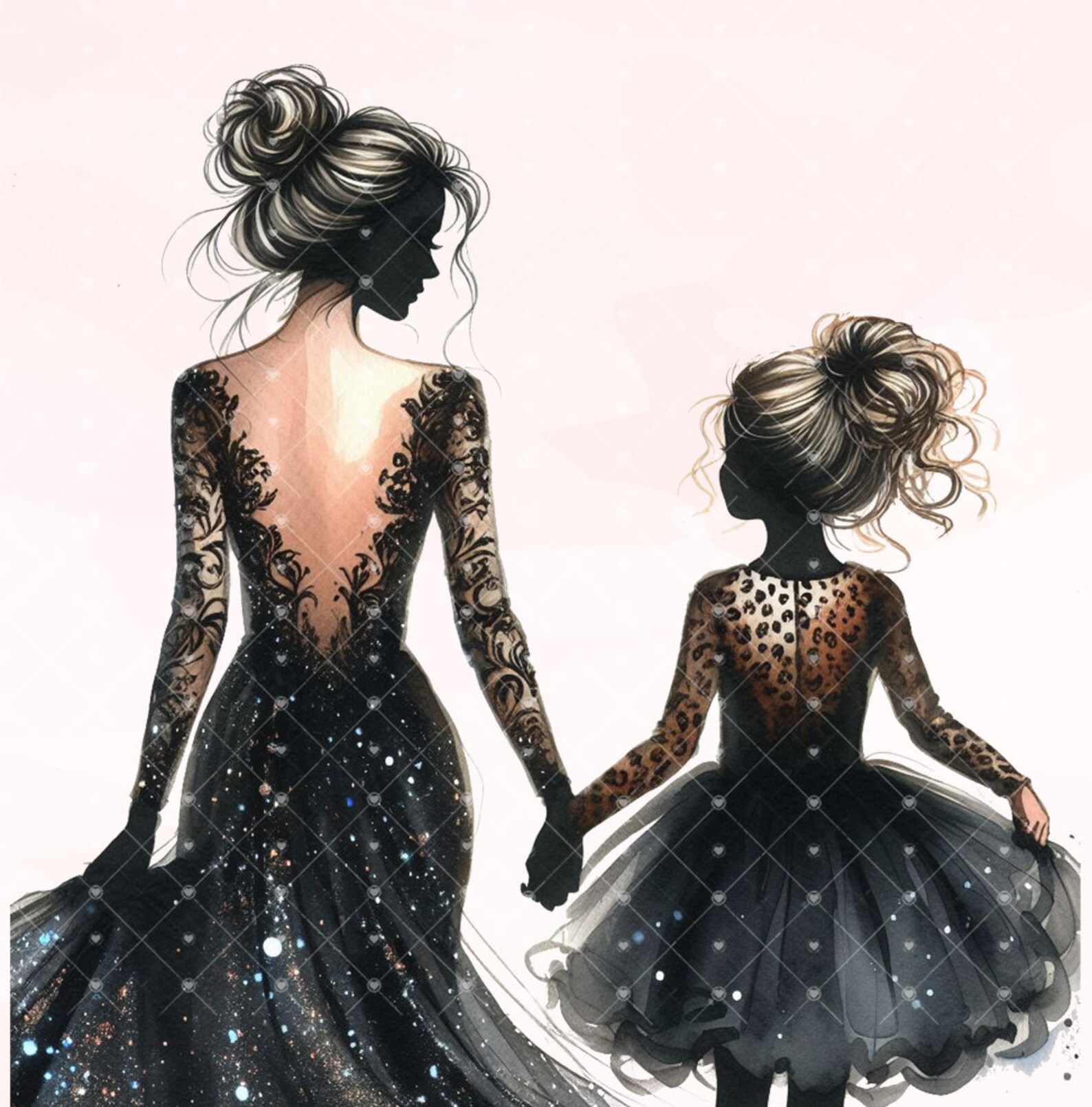 Mother and Daughter Clipart Set Mother's Day Clipart Black and Silver ...