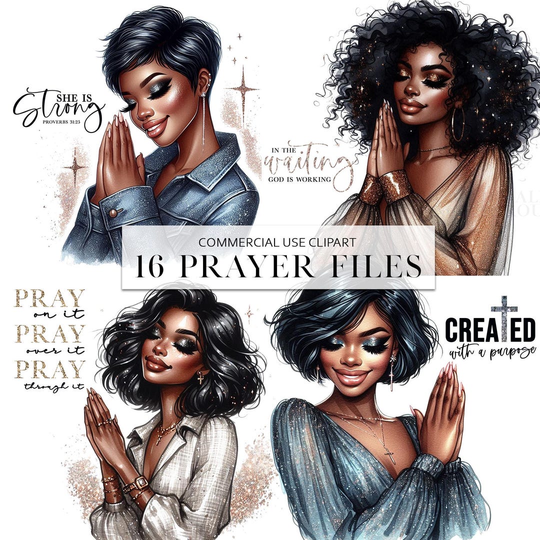 Black Women Faith Clipart, Black Girl Praying Clipart, Jesus and Faith ...