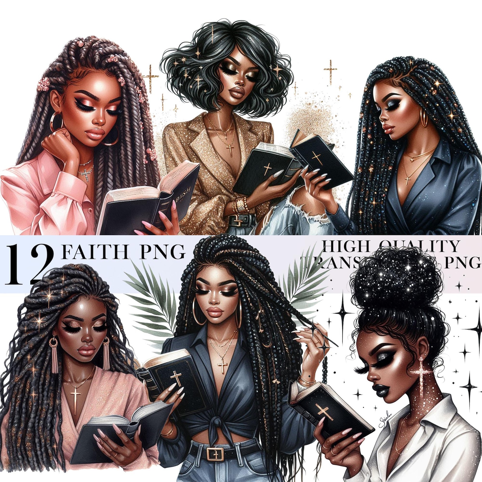 12 Black Girl Faith Clipart, Black Woman Bible Clipart, Jesus and Faith ...