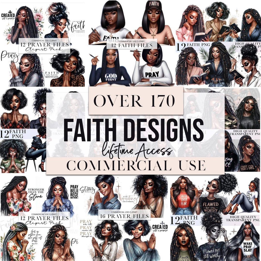 Black Women Praying Bundle, Black Girl Faith Clipart, Jesus Faith Bible ...